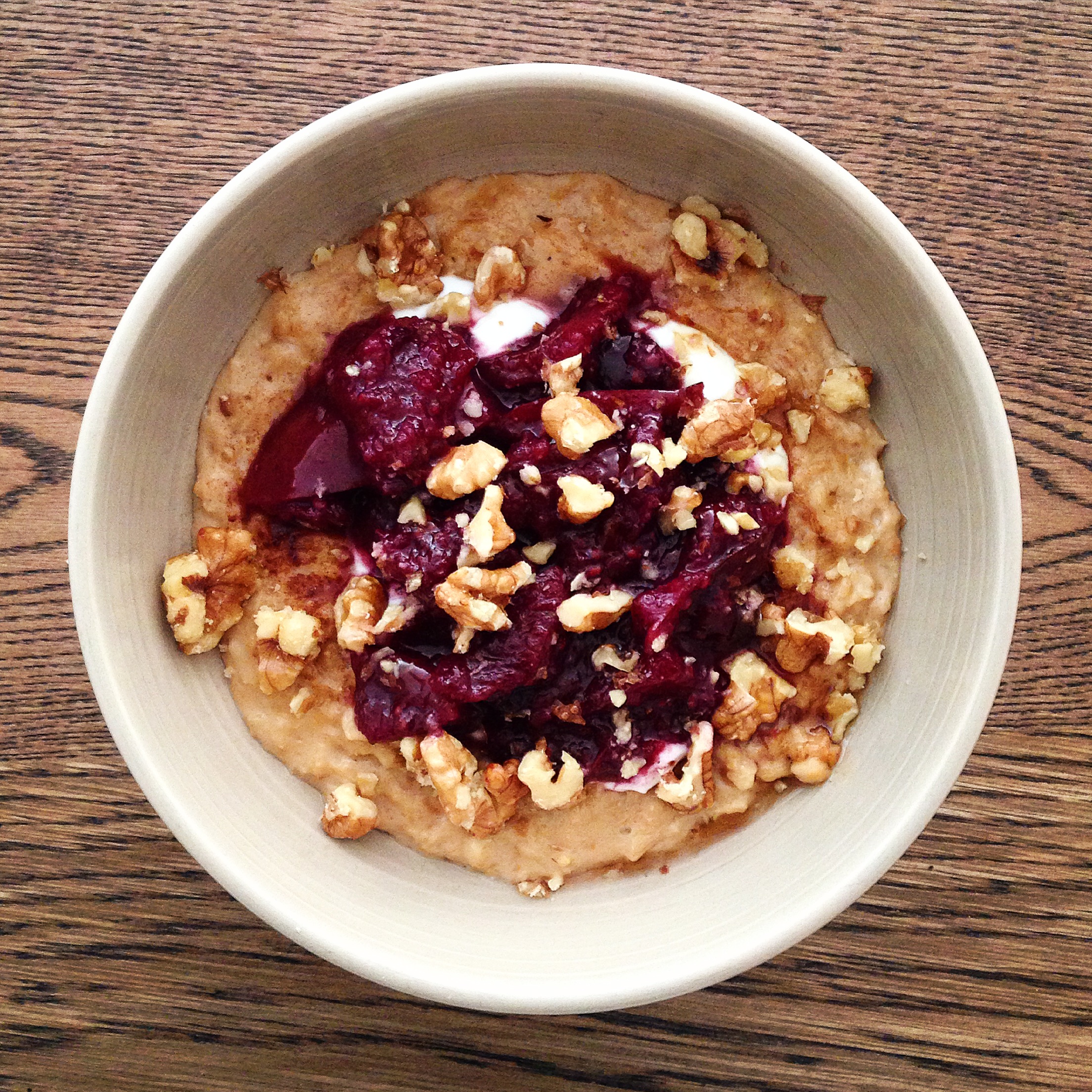 Chai-Spiced Porridge with Stewed Fruit and Walnuts – littlepippincreations